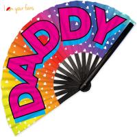 China 13 Inch Big Clack Large 33cm Custom Logo Printing Oxford Satin Bamboo Fan Rainbow Gay Pride Rave Fan for Party for sale