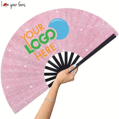 China Wholesale Price Large Rave Fan Custom Fan Bamboo Dance Hand Fan for Cosplay/Photoshoot/Promotional Events for sale
