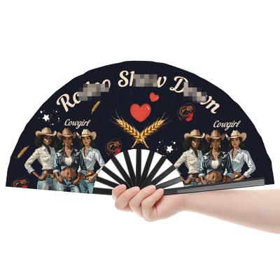 China Cowgirl Dance Rave Fan Kungfu Hand Fan Boot on the Ground Clacking Hand Fans for sale