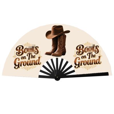 China Personalized Boot on the Ground Clacking Hand Fans Cowgirl Large Rave Clack Bamboo Hand Fans for sale