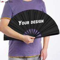 China Factory Price Custom Rave Hand Fan Printing Large Rave Clack Fans Kung Fu Bamboo Folding Fans for sale