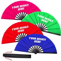 China Custom UV Printing Large Rave Clack Fans Kung Fu Bamboo Folding Fans With Fan Bag for sale