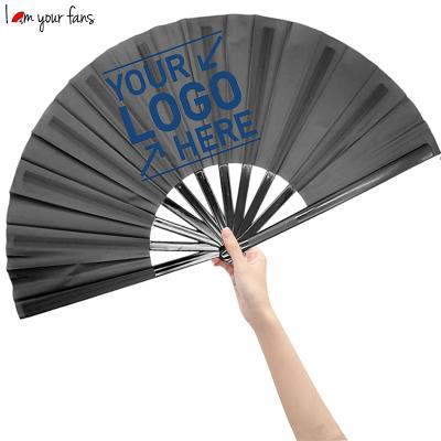 China Wholesale  Rave Fans Printed Portable Bamboo Rave Fan Held Large Hand Folding Fan for sale