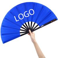 China Wholesale  Rave Fans Printed Portable Bamboo Rave Fan Held Large Hand Folding Fan for sale