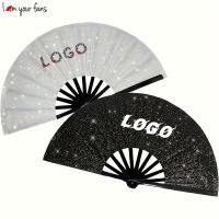 China Hot Selling Large Shinning Folding Hand Handle Fan Rave Fan Custom Bamboo Rave Clacking Fans for sale