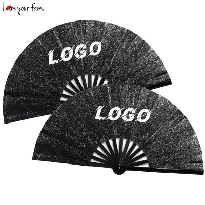 China Hot Selling Large Folding Hand Handle Fan Rave Fan Custom Bamboo Rave Clacking Fans for sale