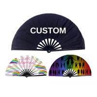 China High Quality Bamboo Ribs 33Cm Fans Hand Customized Large Rave Clack Folding Fans for sale