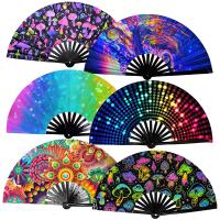 China Hot Selling UV Printing Custom Large Rave Clack Fans Bamboo Rave Fan for Dancing for sale