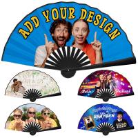 China Custom Printed Large 33cm Rave Bamboo Folding Hand Fans Visibility Painted Technique for Promotional Souvenir Craft for sale