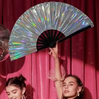 China Hot Selling Waterproof Personalized Large Hand Fan PVC Holography Fans Hand Held Rave Fan for sale