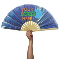 China Hot Selling Waterproof Personalized Large Hand Fan PVC Holography Fans Hand Held Rave Fan for sale