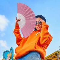 China Hot Sale PVC Hand Fan Printing Fabric Bamboo Fan Rave Folding Fan for sale
