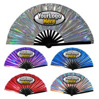 China Hot Sale PVC Hand Fan Printing Fabric Bamboo Fan Rave Folding Fan for sale