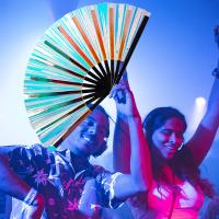 China 33cm Hot Sale PVC Hand Fan Printing Fabric Bamboo Fan Rave Folding Fan for Promotion Activity for sale