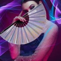 China 33cm Hot Sale PVC Hand Fan Printing Fabric Bamboo Fan Rave Folding Fan for Promotion Activity for sale