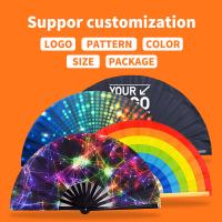 China Customized Holographic Reflective Bamboo Large Clack Hand Fan Kungfu Fan for Music Festival for sale