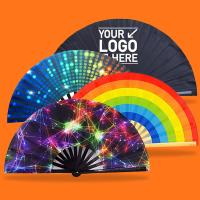 China Customized Holographic Reflective Bamboo Large Clack Hand Fan Kungfu Fan for Music Festival for sale