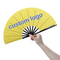 China Customized Logo Print Large Rave Clack Fans Kungfu Hand Fan Bamboo Folding Fan for Music for sale