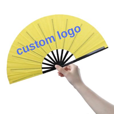China Customized Logo Print Large Rave Clack Fans Kungfu Hand Fan Bamboo Folding Fan for Music for sale
