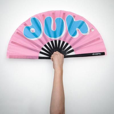 China Personalized Large Folding Fan Hand Held Bamboo Fabric Clack Fans Rave Fans for Music for sale