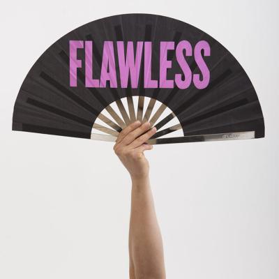 China Custom Bamboo Ribs Big Clack Fans Large Folding Hand Fan Rave Fans 33Cm for sale