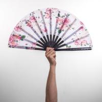 China Custom Bamboo Ribs Big Clack Fans Large Folding Hand Fan Rave Fans 33Cm for sale