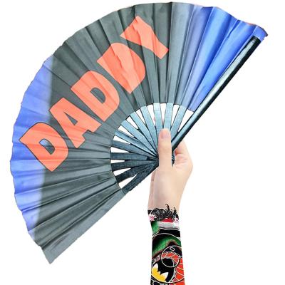 China Custom Kung Fu Folding Fans 33Cm Large Hand Held Clack Fans Bamboo Rib Clack Rave Fan for sale