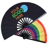 China Custom Kung Fu Folding Fans 33Cm Large Hand Held Clack Fans Bamboo Rib Clack Rave Fan for sale