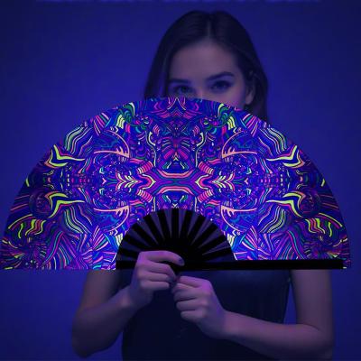 China Custom Kung Fu Folding Fans Large Hand Held Clack Fans Bamboo Fan 33Cm For Rave Festivals for sale