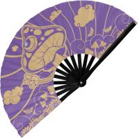 China Large Holographic 33cm Reflective Fabric Hand Fan High Quality Premium Bamboo Rib Clack Rave Fan for sale
