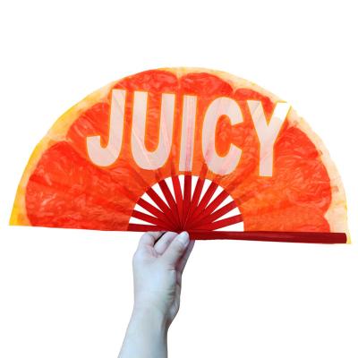 China Clack Custom Printed Large Folding UV Reactive Hand Fans 13 Inch Large Folding Bamboo Hand Fan Big Club Fan for Events for sale