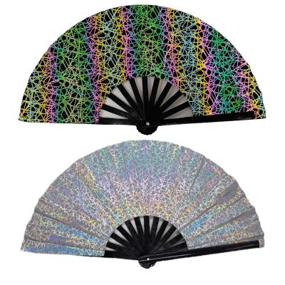 China Wholesale Custom Printed Large Folding UV Reactive Hand Fans 13 Inch Large Folding Bamboo Hand Fan Big Club Fan for Events for sale