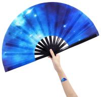 China 33cm UV Printed Large Clack Fans Bamboo Kung Fu Fan Large Rave Hand Fans for sale