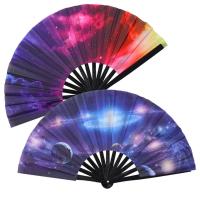 China 33cm UV Printed Large Clack Fans Bamboo Kung Fu Fan Large Rave Hand Fans for sale