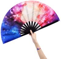 China 33cm UV Printed Large Clack Fans Bamboo Kung Fu Fan Large Rave Hand Fans for sale