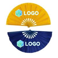 China Large Folding Hand Fan Custom Big Clack Wood Bamboo for Rave EDM Music Wedding Party Dance Performance Gift Handheld Fan for sale
