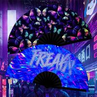 China UV Printing Big Customized Print Rave Hand Fan Large Folding Fans for Festivals Neon UV Reactive Party Bamboo Hand Fan for sale