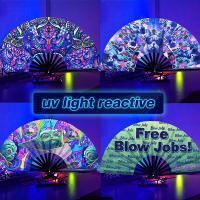 China UV Printing Big Customized Print Rave Hand Fan Large Folding Fans for Festivals Neon UV Reactive Party Bamboo Hand Fan for sale