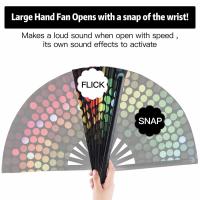 China Big Customized Print Rave Hand Fan Large Folding Fans for Festivals Neon UV Reactive Party Bamboo Hand Fan for sale