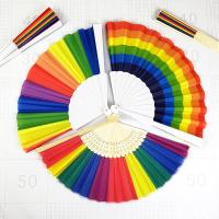 China Customized Foldable Large Hand Fan Pride Day Rave Fan Bamboo Rainbow Fans for sale