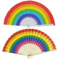 China Customized Foldable Large Hand Fan Pride Day Rave Fan Bamboo Rainbow Fans for sale