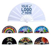 China 33cm Plastic Customized Big Plastic Hand Fans Bamboo Crafts Large Rave  Clark Fans Gay Fans for sale