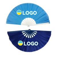 China 33cm Print Promotional Custom Printed Souvenir 33Cm Rave Bamboo Fabric Folding Large Hand Fans for sale