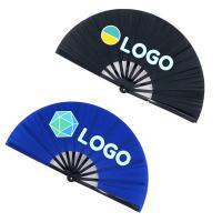 China 33cm Print Promotional Custom Printed Souvenir 33Cm Rave Bamboo Fabric Folding Large Hand Fans for sale