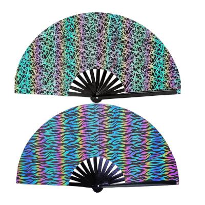 China Large Decorative Bamboo Crafts Rave Hand Fan Bamboo UV Glow Folding Fan Festival for sale