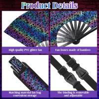 China Large Decorative Bamboo Crafts Rave Hand Fan Bamboo UV Glow Folding Fan Festival for sale