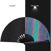 China Large Decorative Bamboo Crafts Rave Hand Fan Bamboo UV Glow Folding Fan Festival for sale