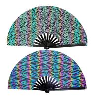 China Large Decorative Bamboo Crafts Rave Hand Fan Bamboo UV Glow Folding Fan Festival for sale