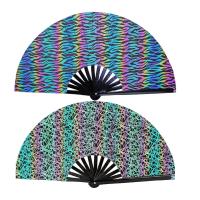 China Custom Made UV Glow Fans Reflective Large Bamboo Hand Fan With UV Glow Business Gift Rave 33cm Disco Loud Clack UV Fan for sale