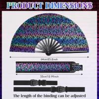 China Custom Holographic Reflective Large Bamboo Hand Folding Fan UV Reactive Hand Fans Rave 33cm Disco Loud Clack UV Fan for sale